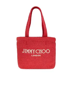 JIMMY CHOO Woven Tote Bag With Dual Handles - Ruby Gold