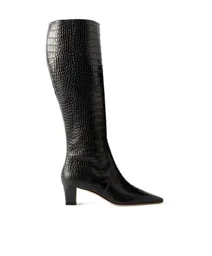 Manolo Blahnik Knee High Croc-effect Leather Boots