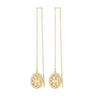 Tory Burch Tory Burch Pavé Double-T Threader Earrings Yellow