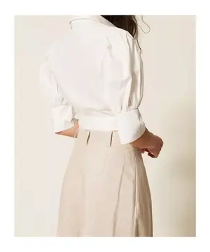 TWINSET Puffed Sleeve Wrap Blouse With Front Tie
