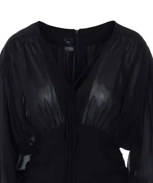 Pinko Apricena Ruched Mini Dress With V-neck And Tie Detail