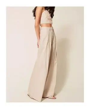 TWINSET Pleated Palazzo Trousers With Metallic Finish - Nude