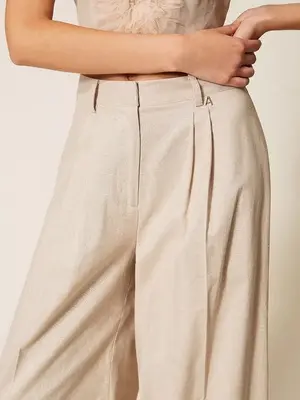 TWINSET Pleated Palazzo Trousers With Metallic Finish - Nude