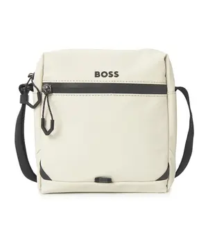 Hugo Boss Crossbody Bag With Front Pocket And Buckle Detail - Gray Beige