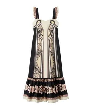 La DoubleJ Sleeveless Printed Midi Dress - Black