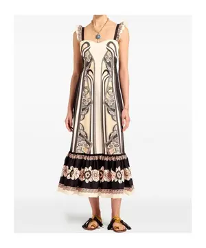 La DoubleJ Sleeveless Printed Midi Dress - Black