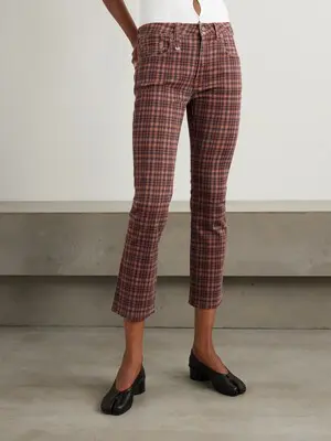 R13 Kick Fit Cropped Checked High-rise Flared Jeans - Brown