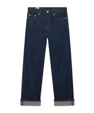Casablanca Logo Embroidered Baggy Jeans - Navy