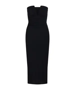 AMAZUIN Natalie Ruched Strapless V-neck Midi Dress