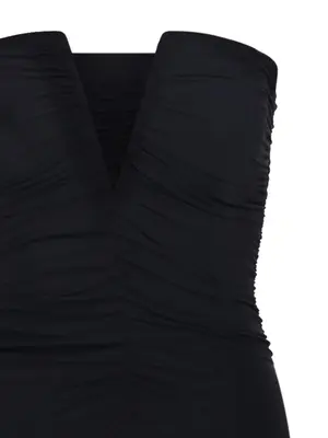 AMAZUIN Natalie Ruched Strapless V-neck Midi Dress