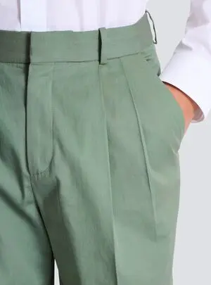 Balmain Pleated Cotton Trousers - Green