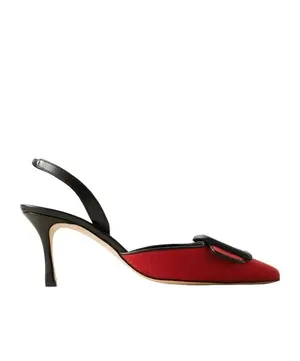 Manolo Blahnik Maysli 70 Buckled Leather-trimmed Velvet Slingback Pumps - Red