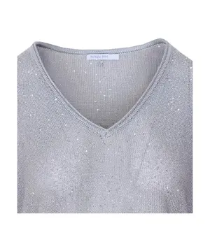Patrizia Pepe Sequin V-neck Knitted Sweater - Gray