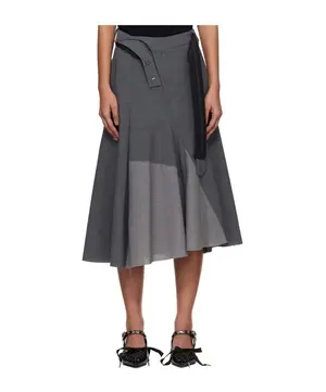 Ottolinger Pleated Wool Blend Midi Skirt With Asymmetrical Cut