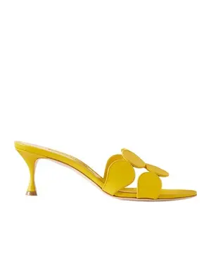 Manolo Blahnik Leather Geometric Cutout Strappy Heeled Mules - Yellow