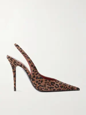 Amina Muaddi Leopard-print Suede Slingback Pumps - Brown