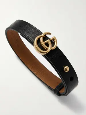 Gucci Leather Bracelet With Double G Motif - Black