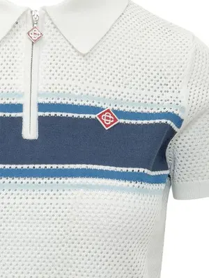 Casablanca Mesh Stripe Zip Polo Top
