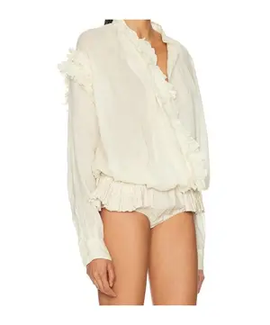 Dries Van Noten Long Sleeve Ruffle Shirt - Ivory