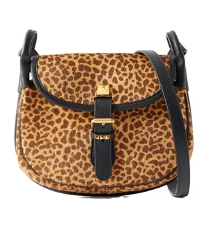 Valentino Garavani Calf Hair Shoulder Bag With Gold Tone Studs - Leopard