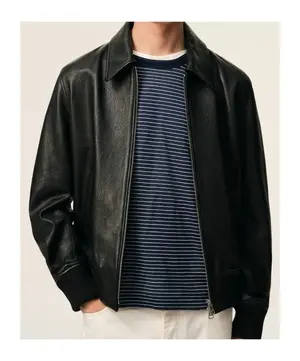 AMI Paris Zipped Leather Bomber Jacket