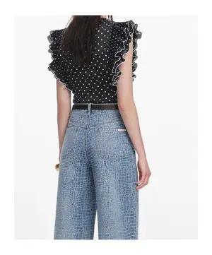 SELF-PORTRAIT Ruffled Polka Dot Button-up Top