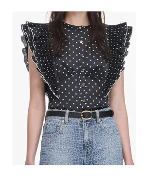 SELF-PORTRAIT Ruffled Polka Dot Button-up Top
