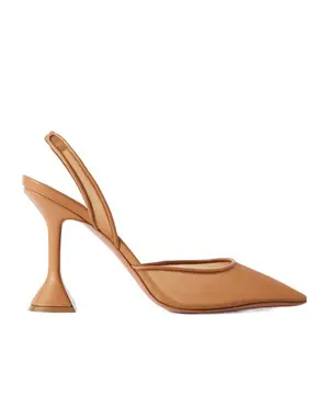 Amina Muaddi Holli Leather-trimmed Mesh Slingback Pumps - Brown