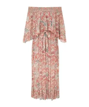 Zimmermann Off-shoulder Ruffled Maxi Dress With Graphic Print