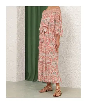 Zimmermann Off-shoulder Ruffled Maxi Dress With Graphic Print