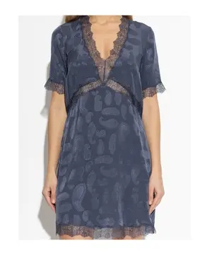 Zadig&Voltaire Paisley Pattern V-neck Short Sleeve Lace Trim Dress