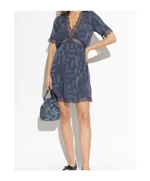 Zadig&Voltaire Paisley Pattern V-neck Short Sleeve Lace Trim Dress