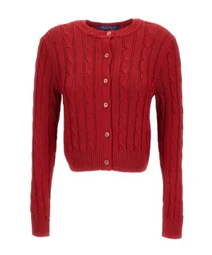 Ralph Lauren Cable Knit Cropped Cardigan - Bright Red