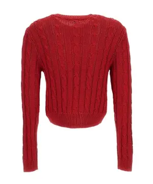 Ralph Lauren Cable Knit Cropped Cardigan - Bright Red