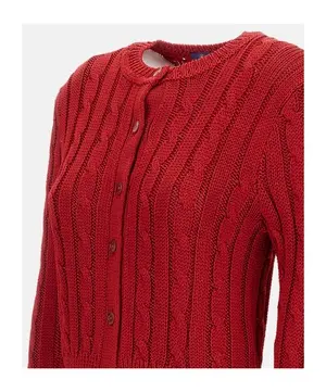 Ralph Lauren Cable Knit Cropped Cardigan - Bright Red