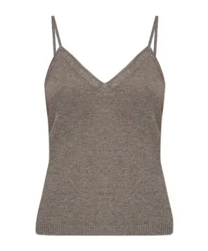 LISA YANG V-neck Spaghetti Strap Top With Ribbed Detailing - Gray