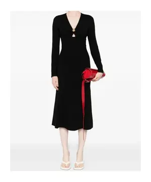 TWINSET Long-sleeved V-neck Midi Dress With Twist Detail