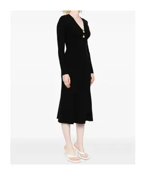 TWINSET Long-sleeved V-neck Midi Dress With Twist Detail