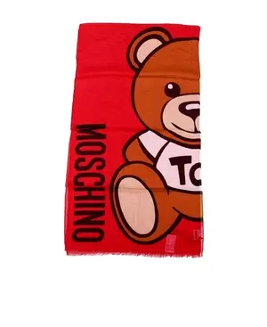Moschino Teddy Bear Logo Pattern Scarf - Red