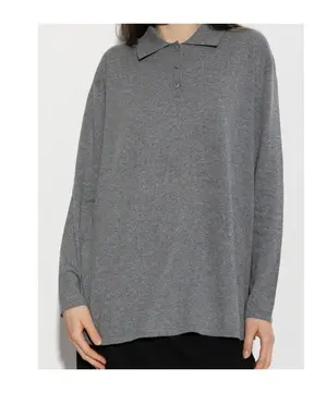 LISA YANG Buttoned Lapel Collar Polo Knitwear - Deep Cloud