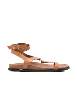 ALOHAS Leather Sandals With Buckle Ankle Strap And Ring Hardware