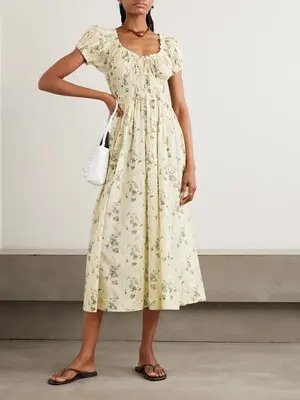 DÔEN Floral Print Cotton Voile Midi Dress - No