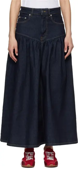 GANNI High-waist Denim Maxi Skirt With Belt Loops And Multiple Pockets