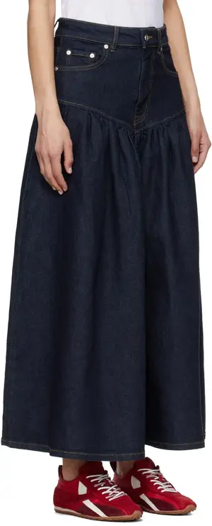 GANNI High-waist Denim Maxi Skirt With Belt Loops And Multiple Pockets