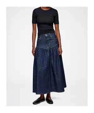 GANNI High-waist Denim Maxi Skirt With Belt Loops And Multiple Pockets