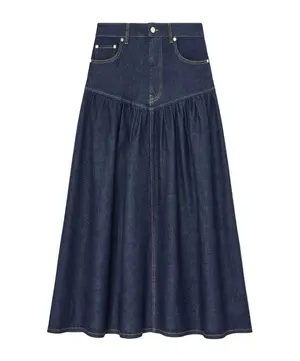 GANNI High-waist Denim Maxi Skirt With Belt Loops And Multiple Pockets