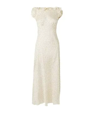 DÔEN DOEN Ruffled Polka-Dot Silk-Blend Twill Midi Dress White