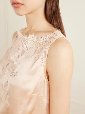 DÔEN Silk-satin Top With Lace Trim - No