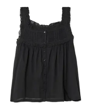 DÔEN Cotton Voile Lace Trimmed Top - Black