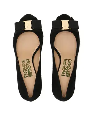 FERRAGAMO Suede Bow Wedge Heels